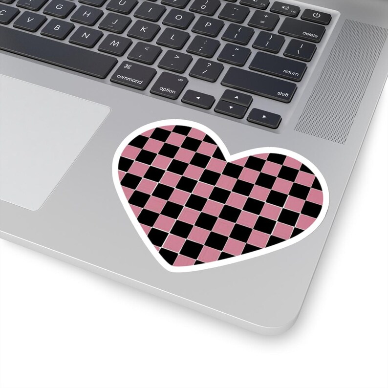 Pink and Black Checkered Heart Sticker - Etsy