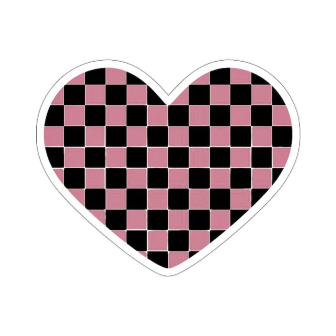Pink and Black Checkered Heart Sticker - Etsy