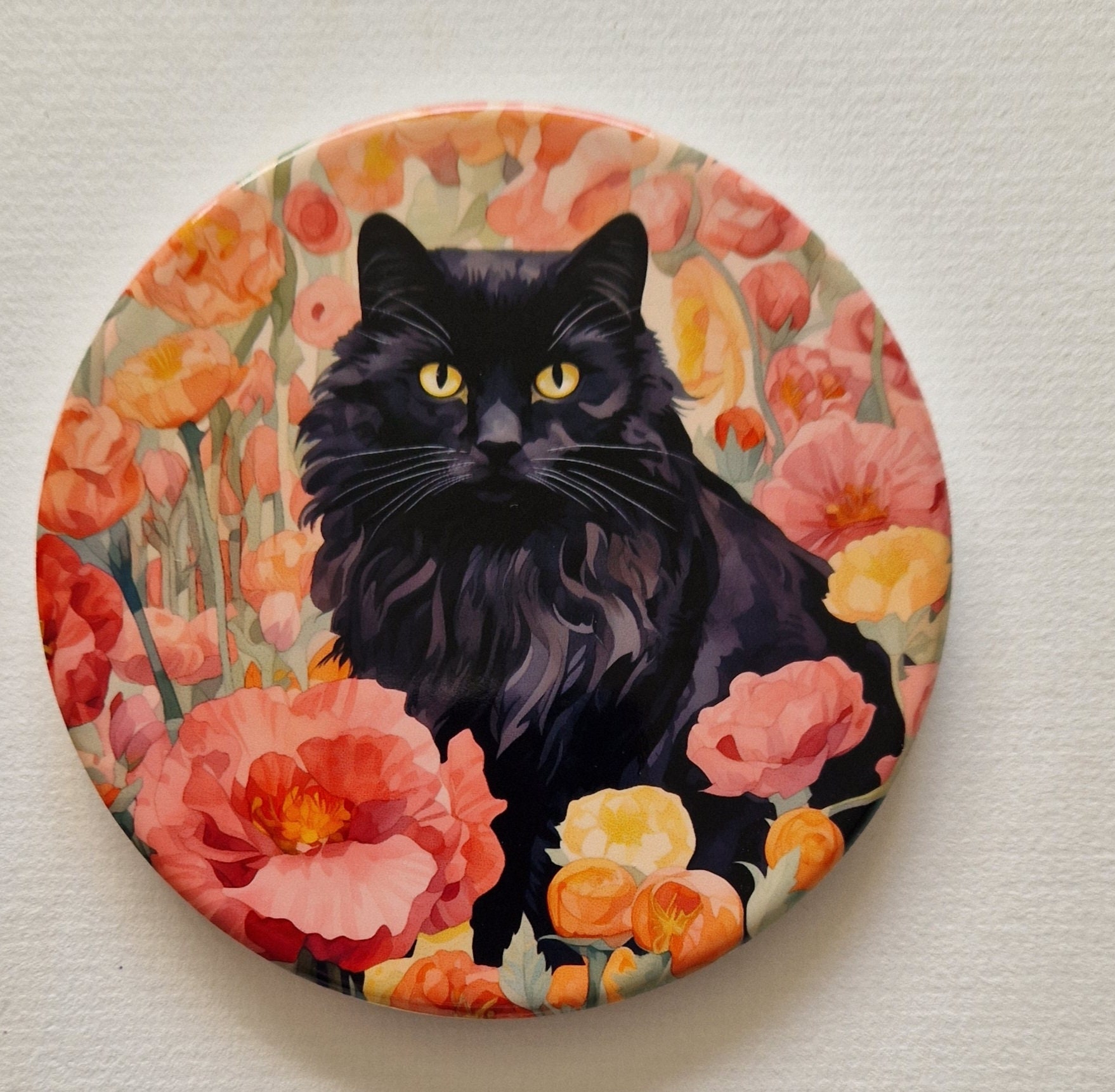 Beautiful Round Black Cat Ceramic Coasters - Etsy