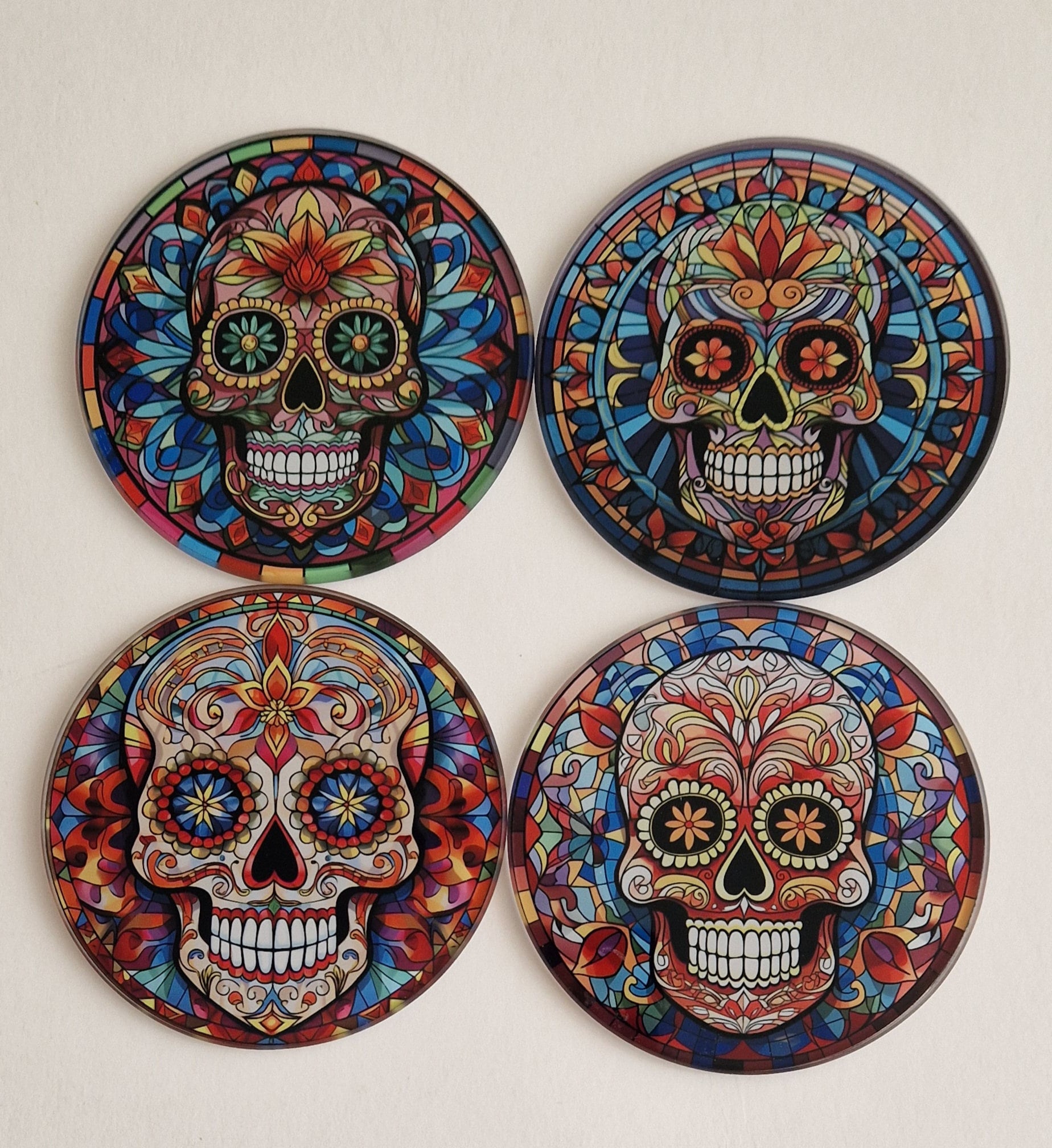 Colourful Set of Skull Round Glass Coasters - Etsy