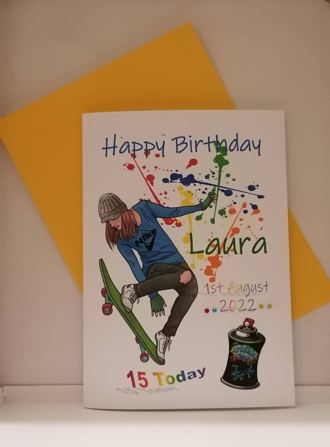 Handmade Personalised Skater Girl Card - Etsy