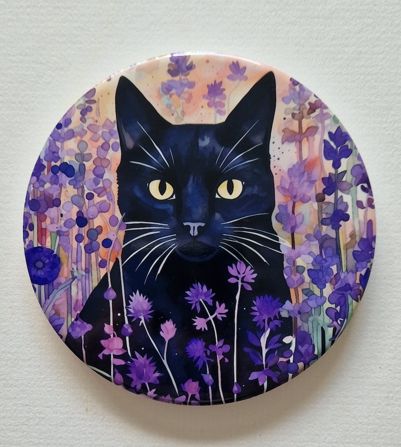 Beautiful Round Black Cat Ceramic Coasters - Etsy