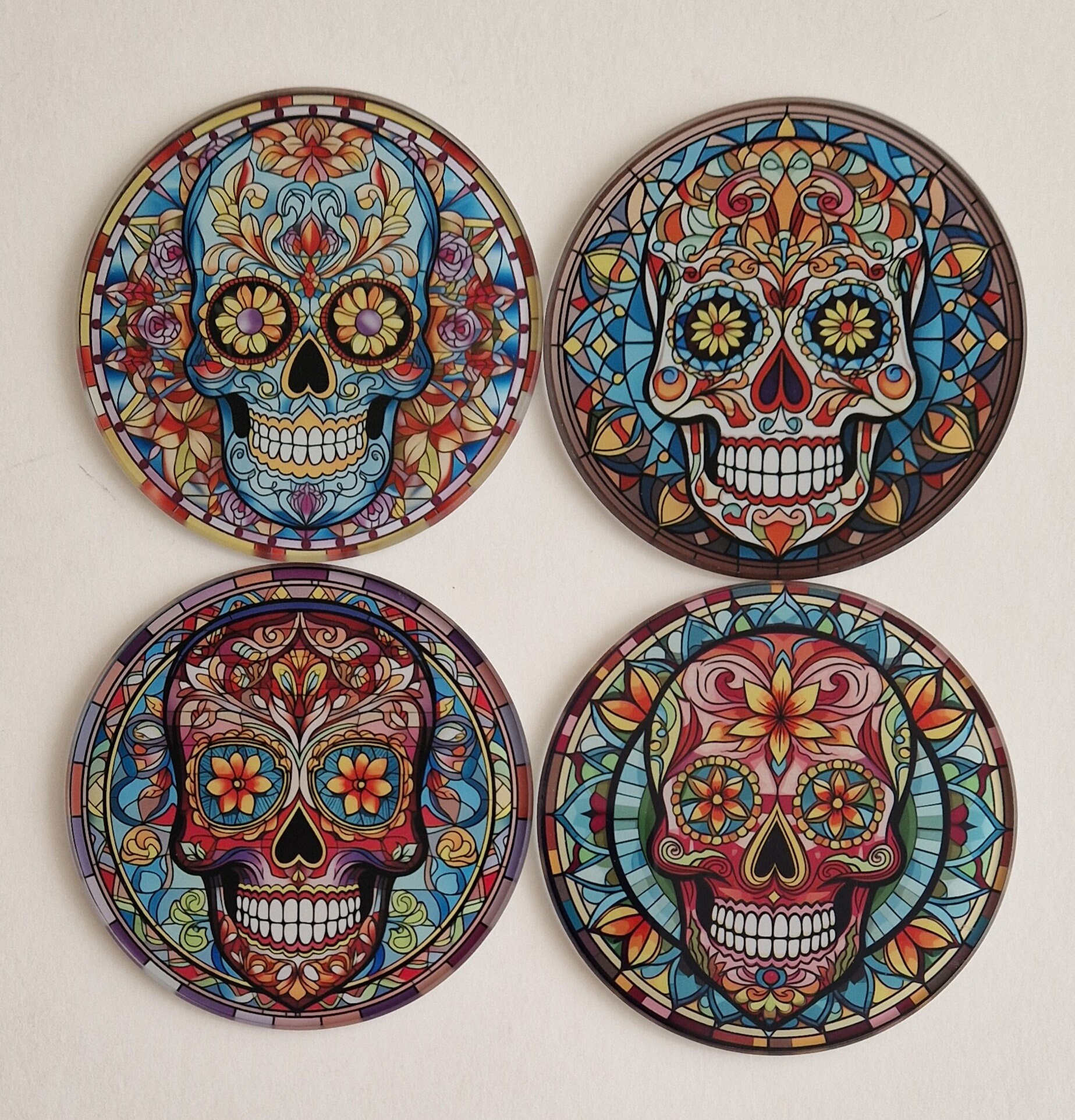 Colourful Set of Skull Round Glass Coasters - Etsy