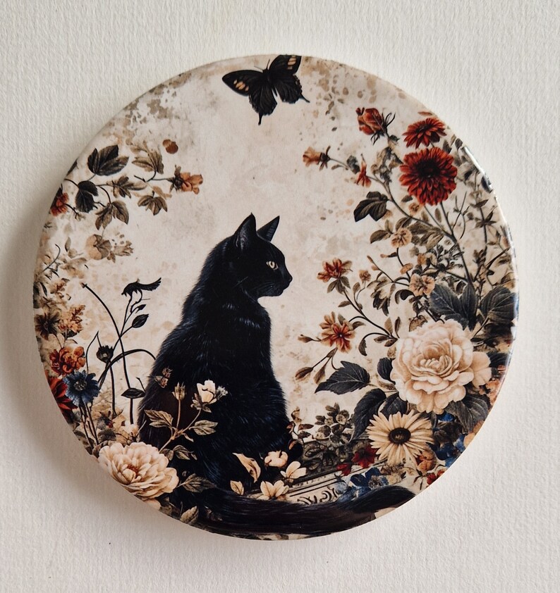 Beautiful Round Black Cat Ceramic Coasters - Etsy