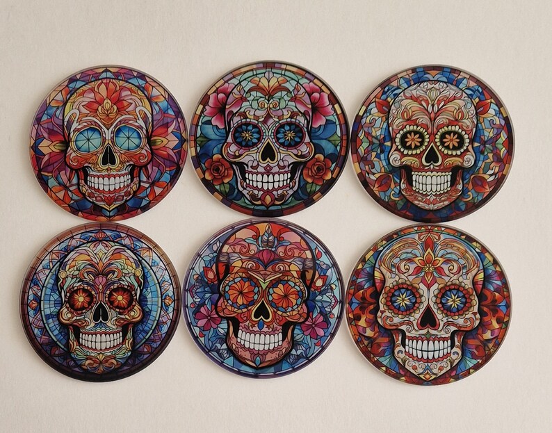 Colourful Set of Skull Round Glass Coasters - Etsy