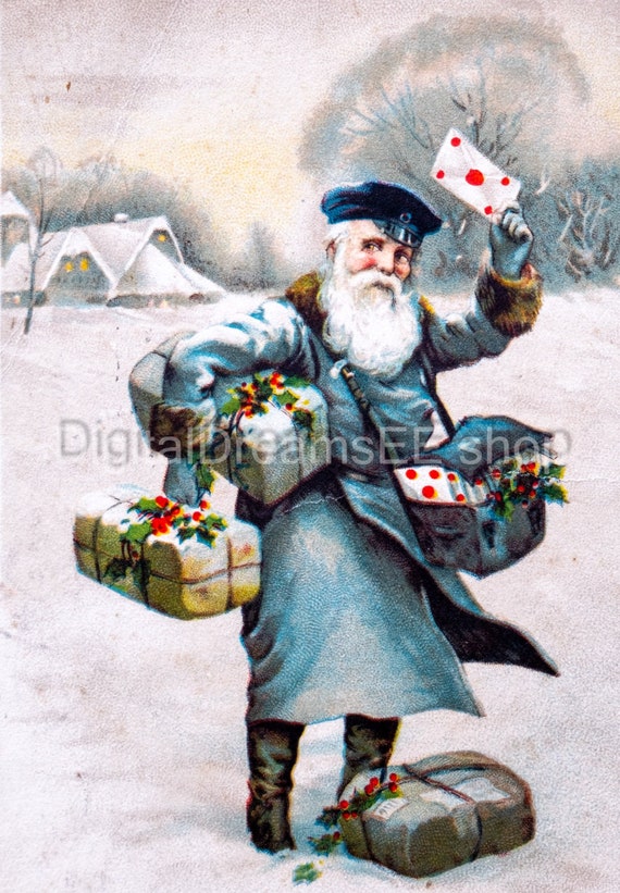 Vintage Mailman Santa Postcard Digital Download for Christmas - Etsy