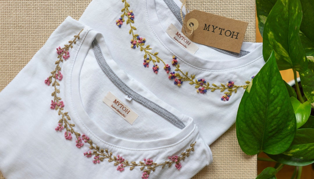 Hand Embroidered T Shirt Customized T Shirt Made In Italy Flowers