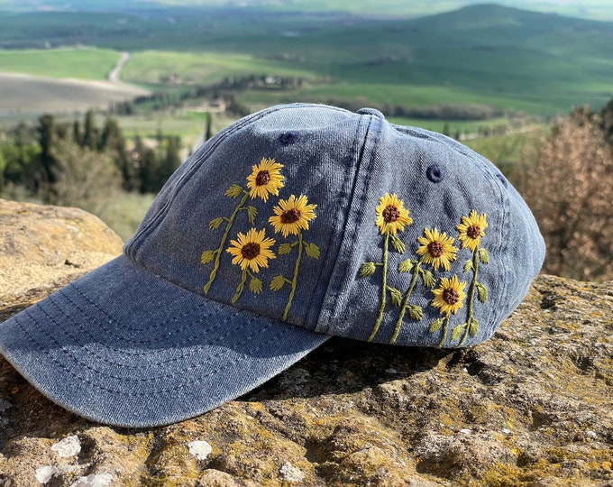 Custom Hand Embroidered Vintage Style Baseball Cap / Floral Baseball ...