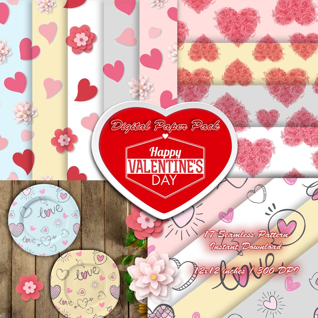 Happy Valentines Day Digital Paper Pack | Valentines Day Seamless ...