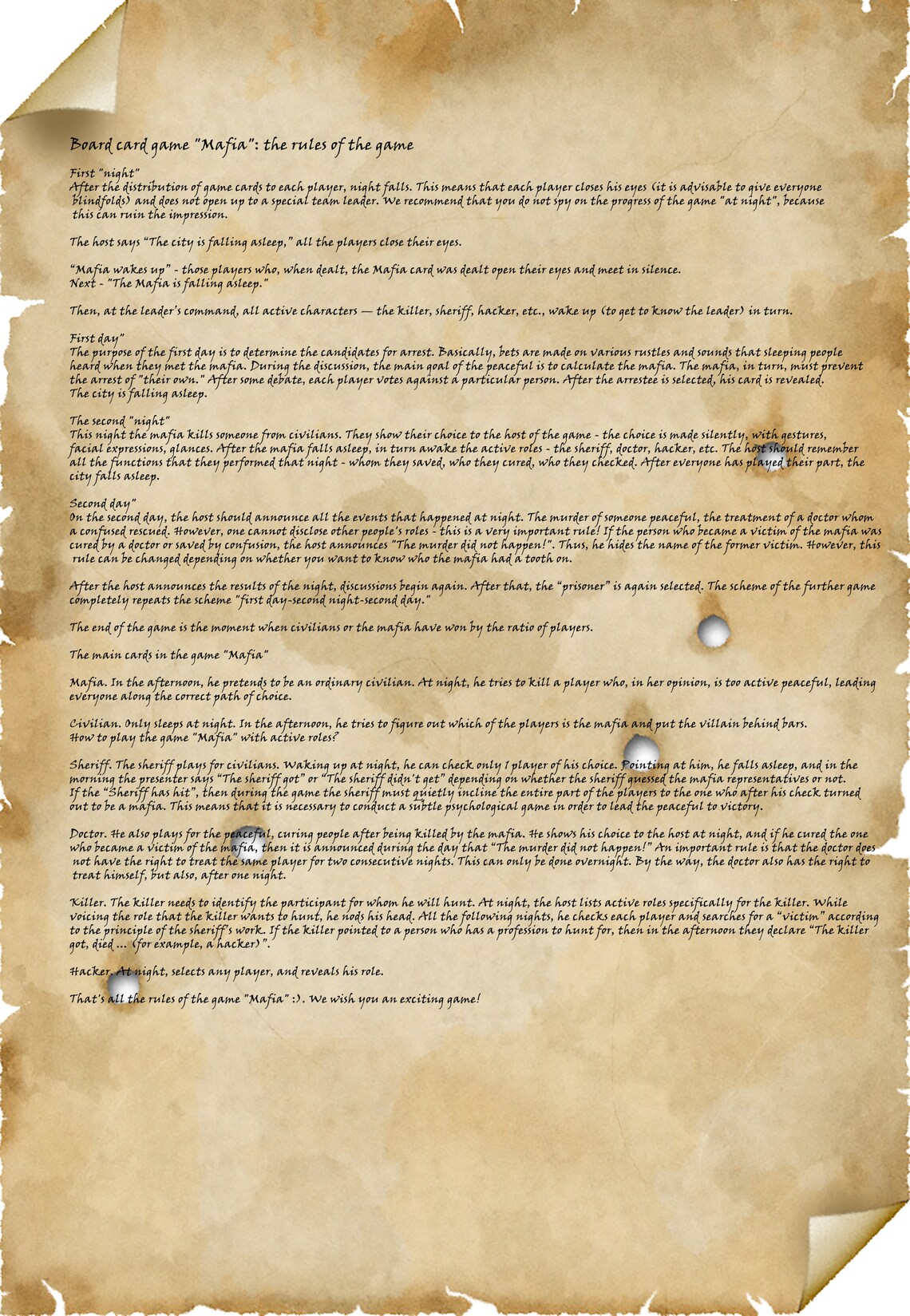 MAFIA Board Card Party Game (role-playing Game, Psychological Game ...