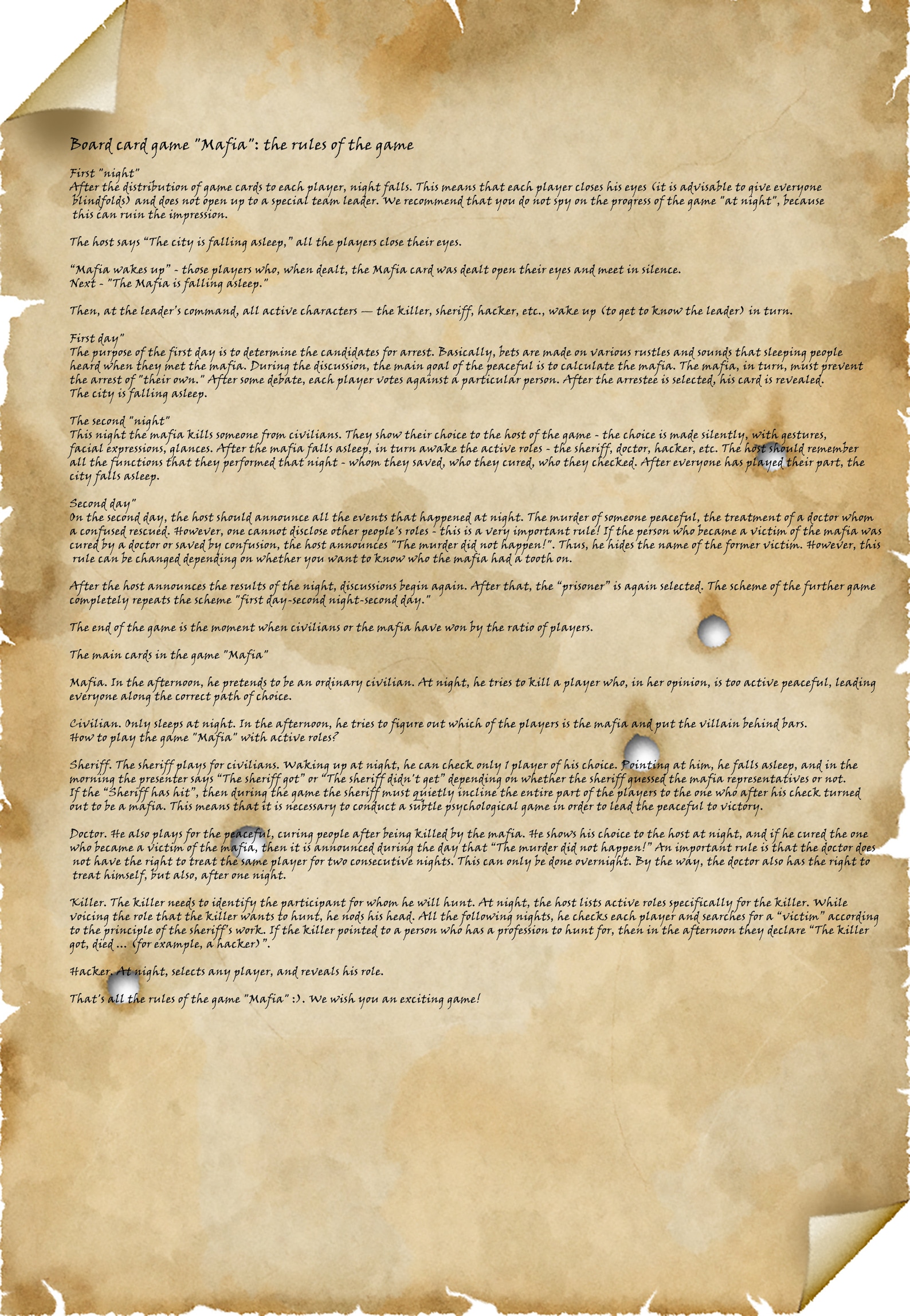 MAFIA Board Card Party Game (role-playing Game, Psychological Game ...