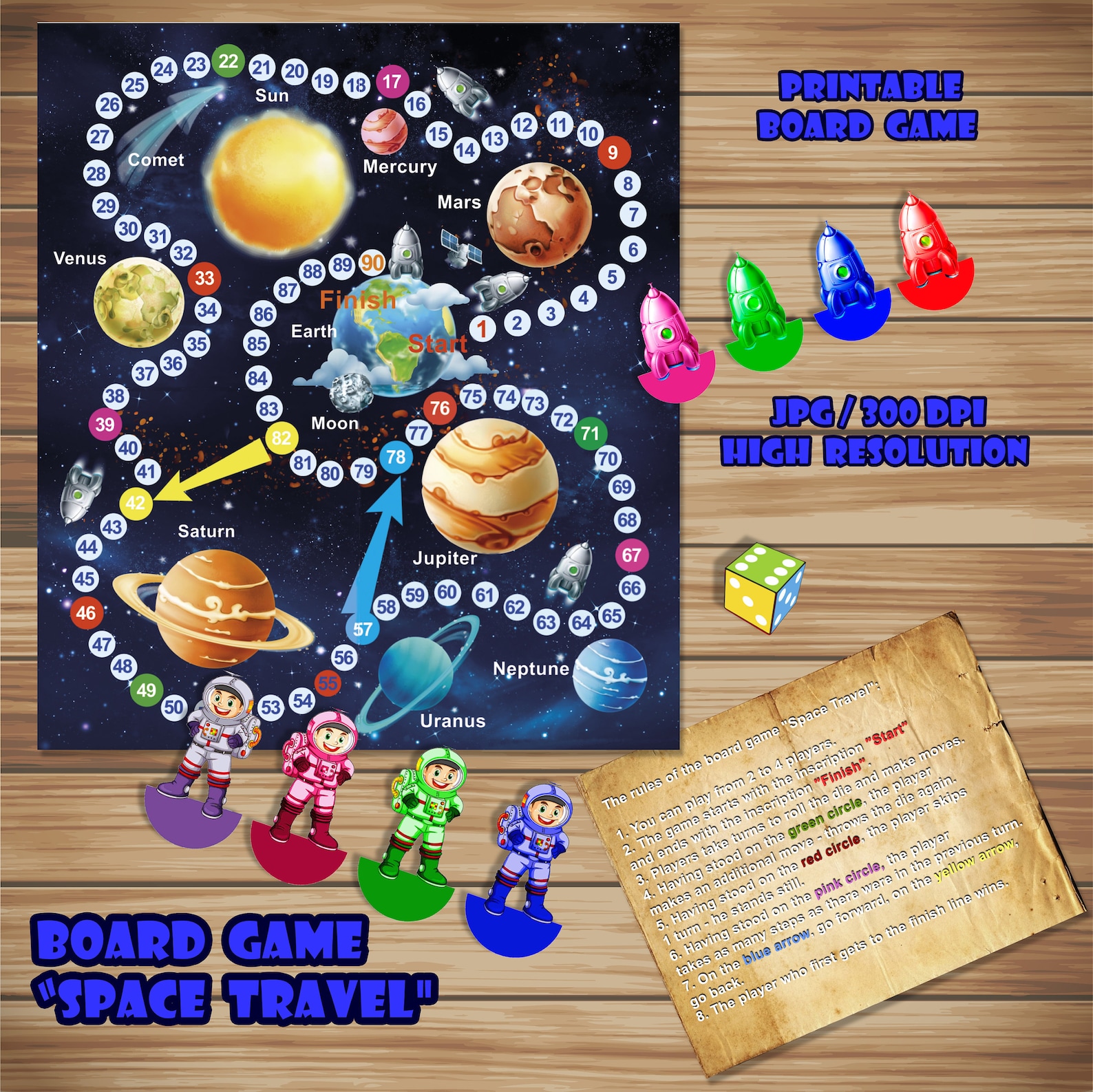Board Game "space Travel", Game - Walker for Children, Printable Game ...