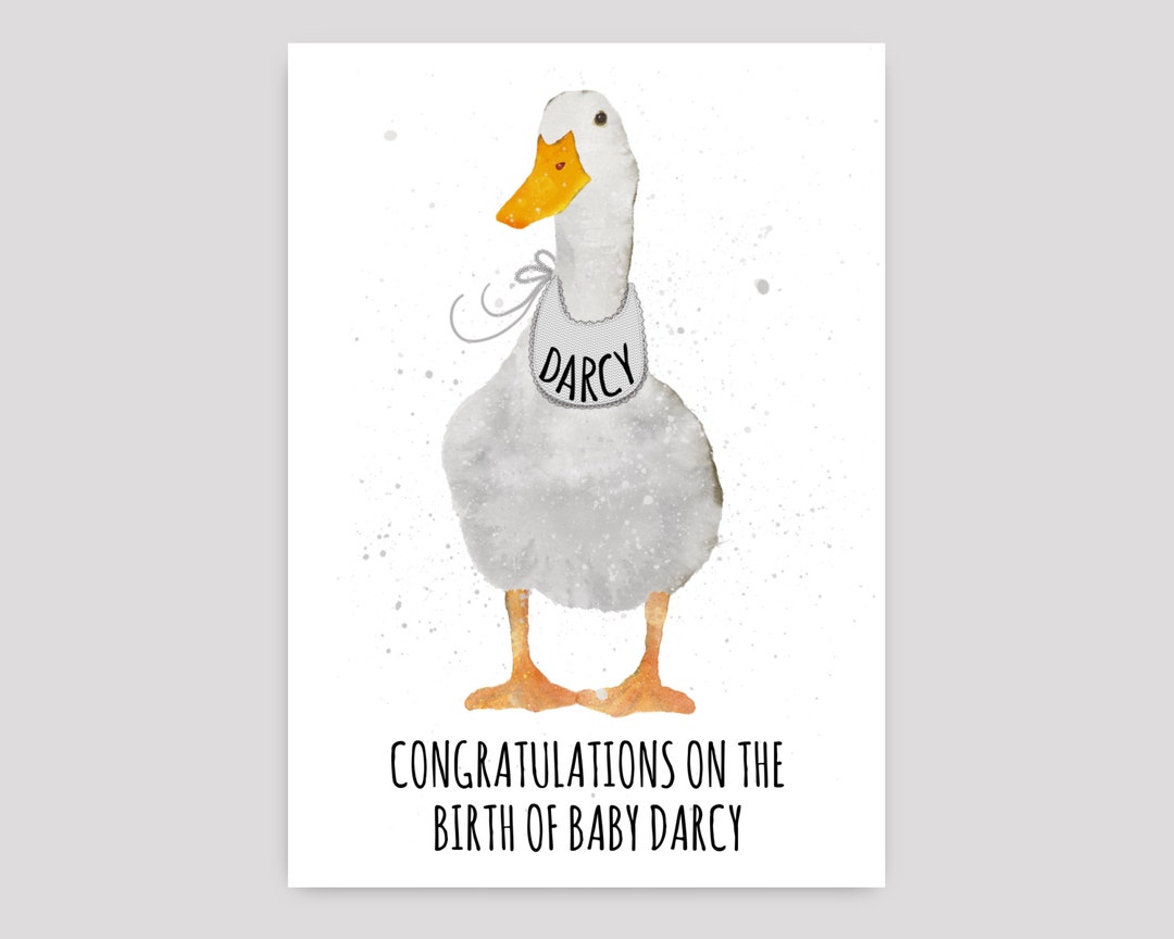 Personalised Baby Birth Congratulations Card Choose A Name Grey Ducks ...