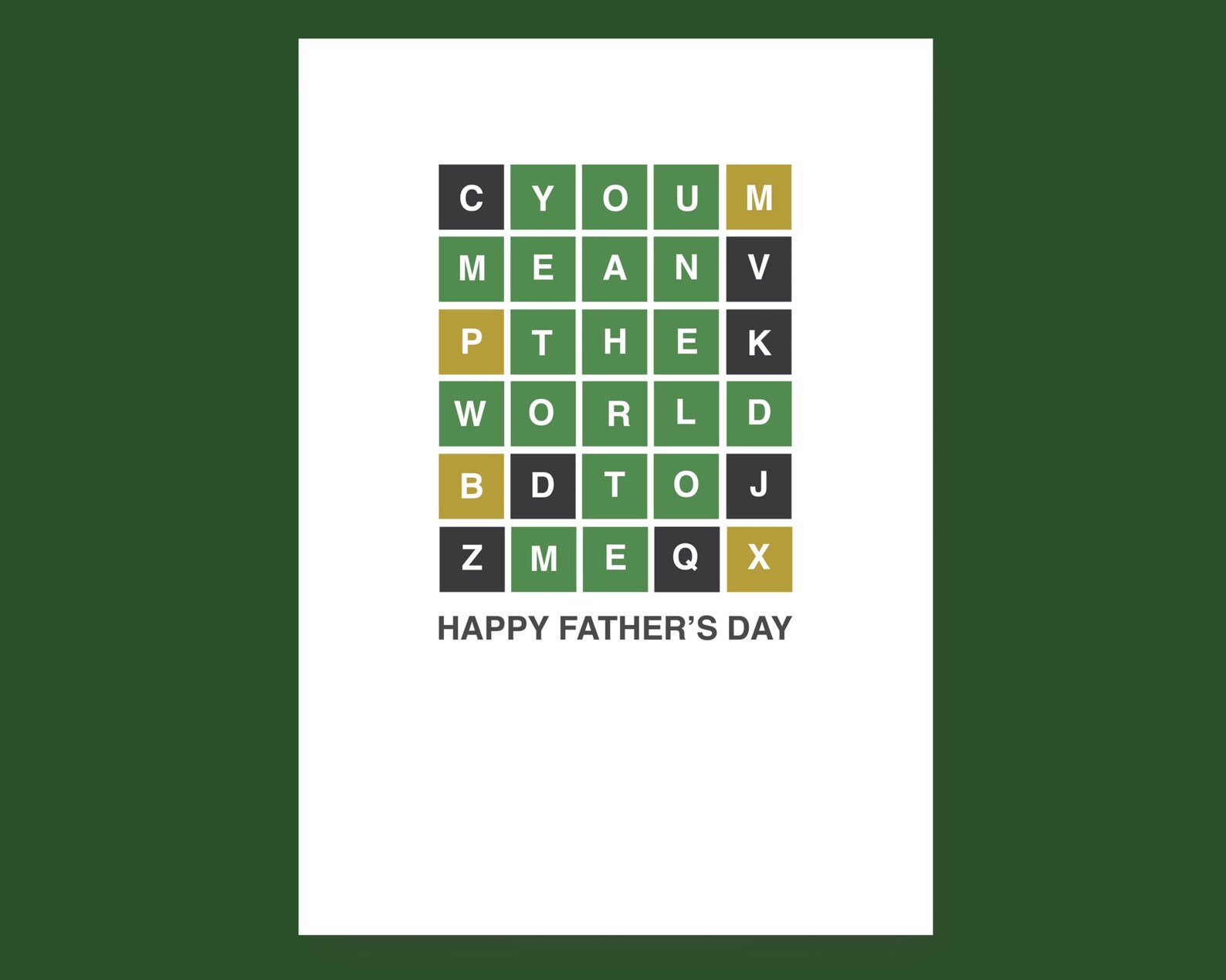 Fathers Day Card WORDLE Fathers Day Card You Mean the World to Me Fun ...
