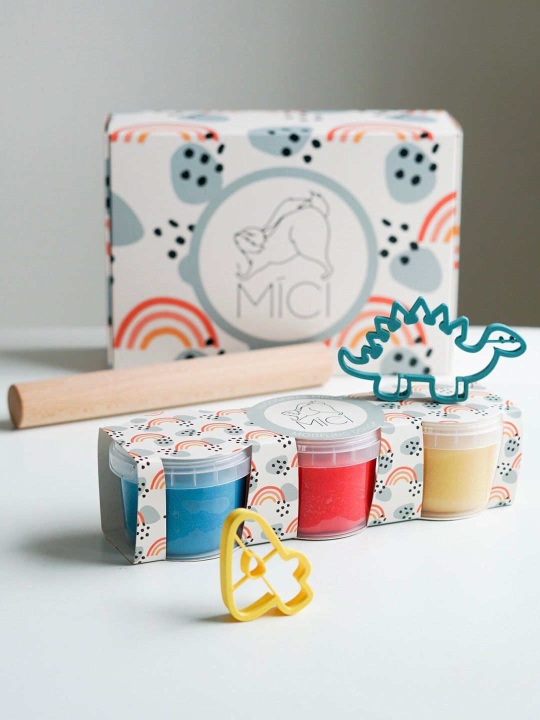 4 YEARS//DINO Gift Set - Stencils, Playdough Jars and Smooth Rolling ...