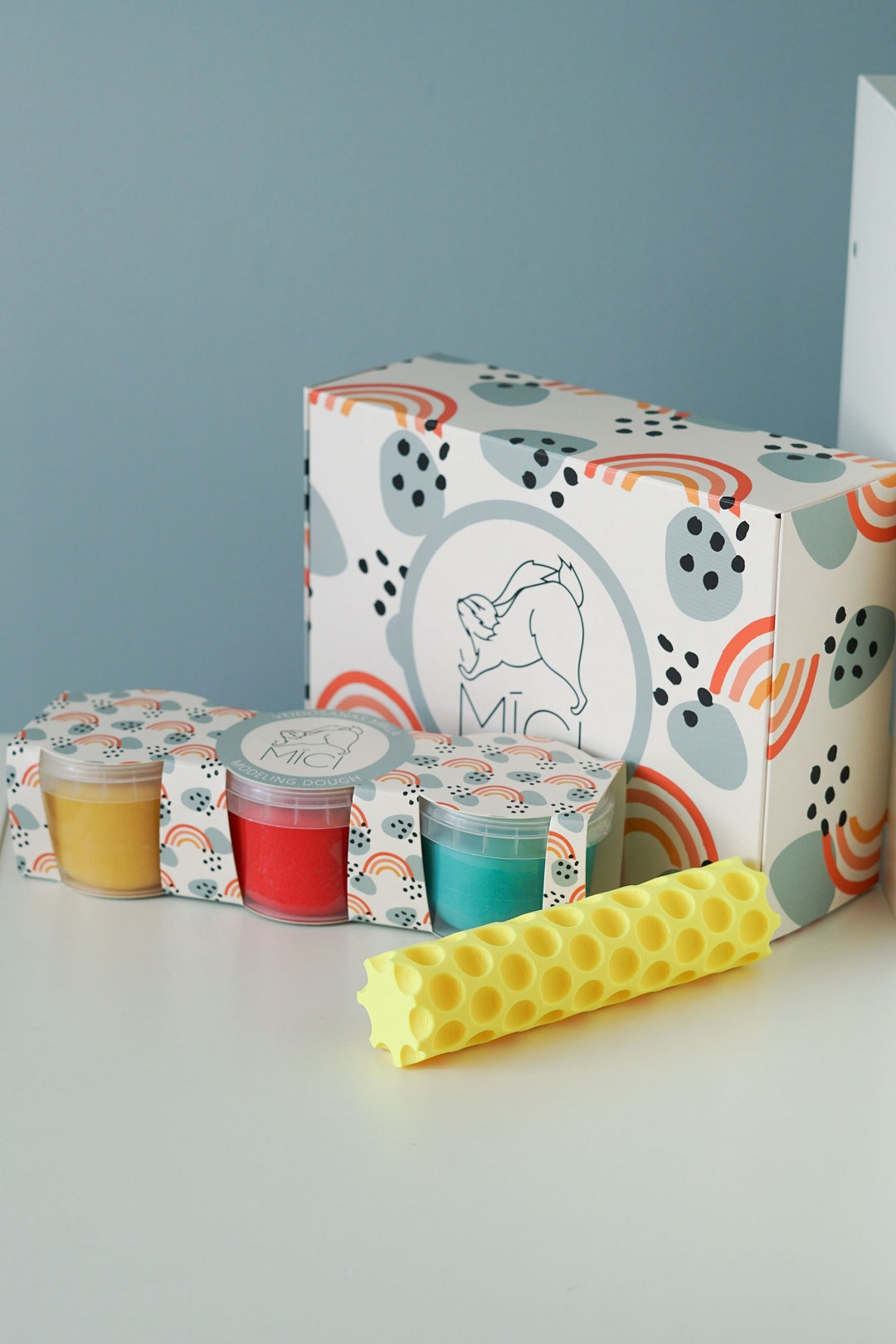 DOTTED Pattern Roll Set - 3 Dough Jars and Multi-purpose Pattern Roll ...