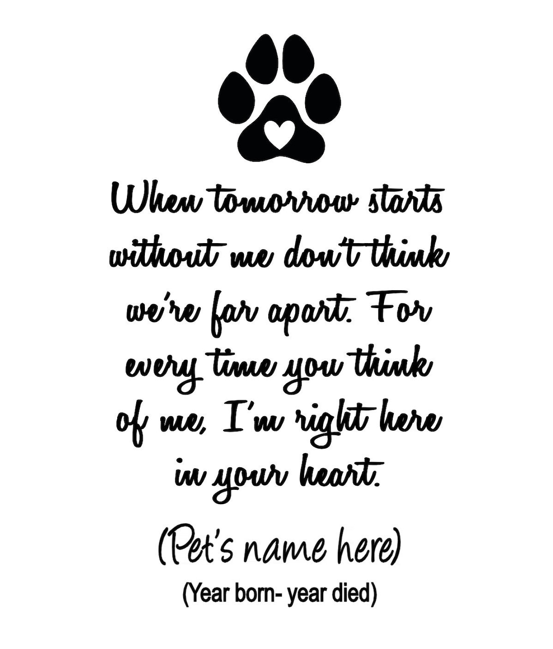 Pet Memorial Vinyl Decal Quote, Pet Loss, Rainbow Bridge, Dog, Cat, Paw ...