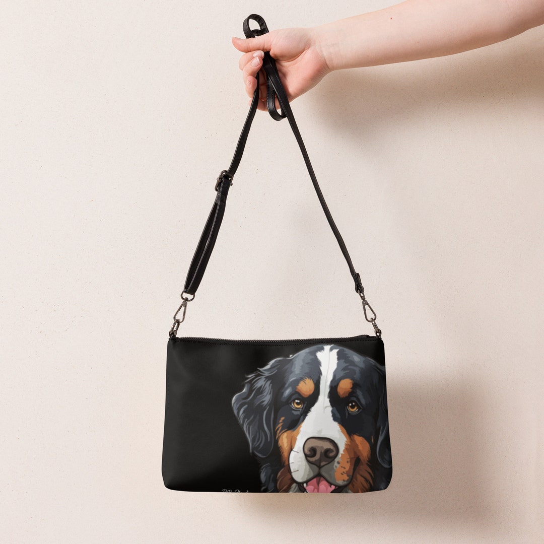 Bernese Mountain Dog Crossbody Bag Purse, Black, Faux Leather, Dog ...