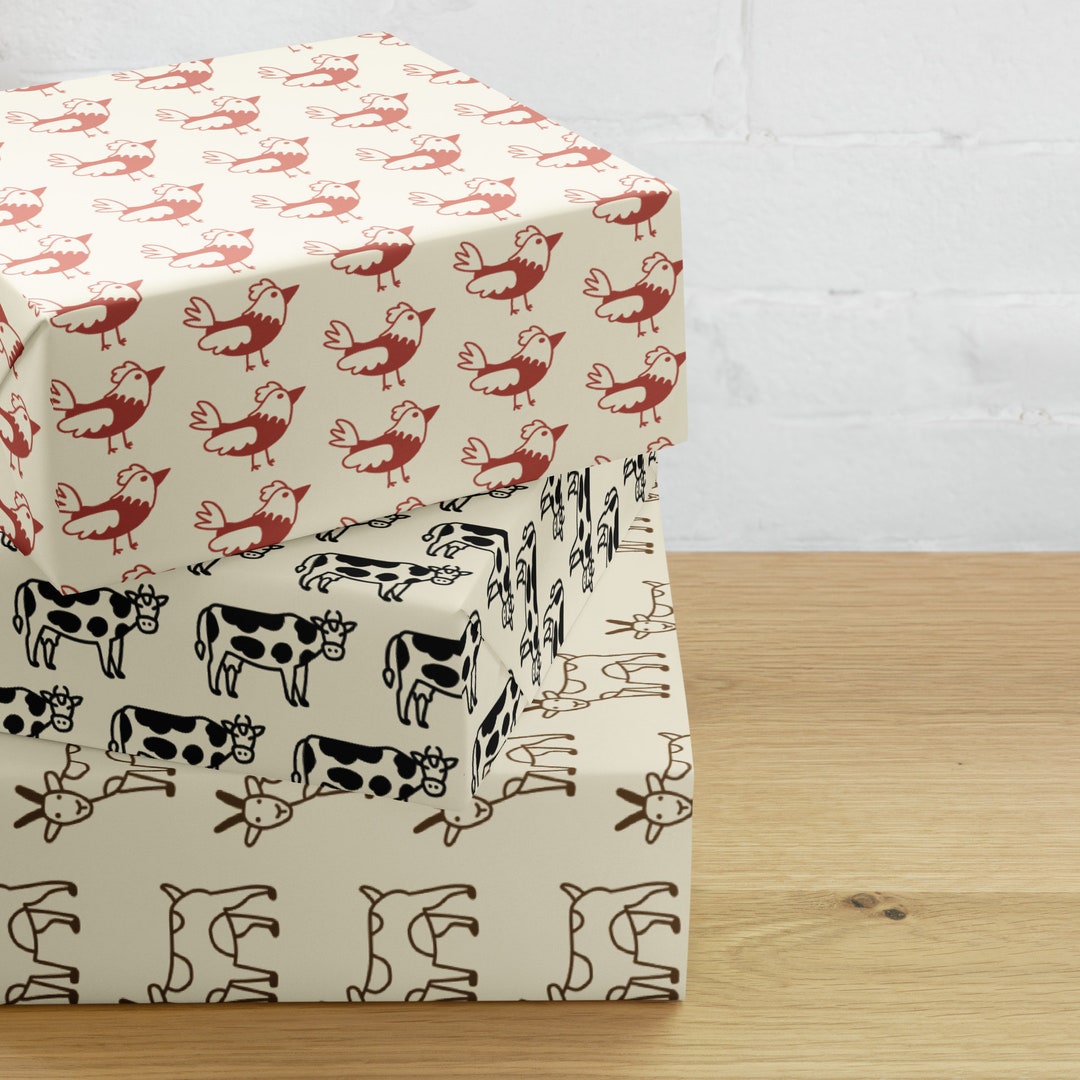 Farmer’s Favorite Animals Wrapping Paper Sheets, Cow, Goat, Chicken ...