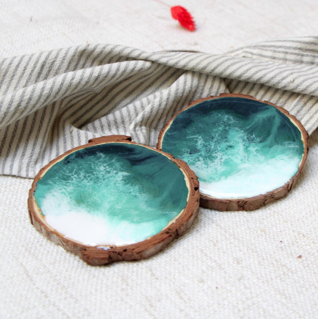 Set 4 Ocean Resin Coaster, Resin Art Ocean Waves, Ocean Coasters Set ...