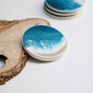 Set of 4 Ceramic Resin Drink Coasters, Ocean Resin Coaster, Modern Beach Coasters, Gift Idea for ...