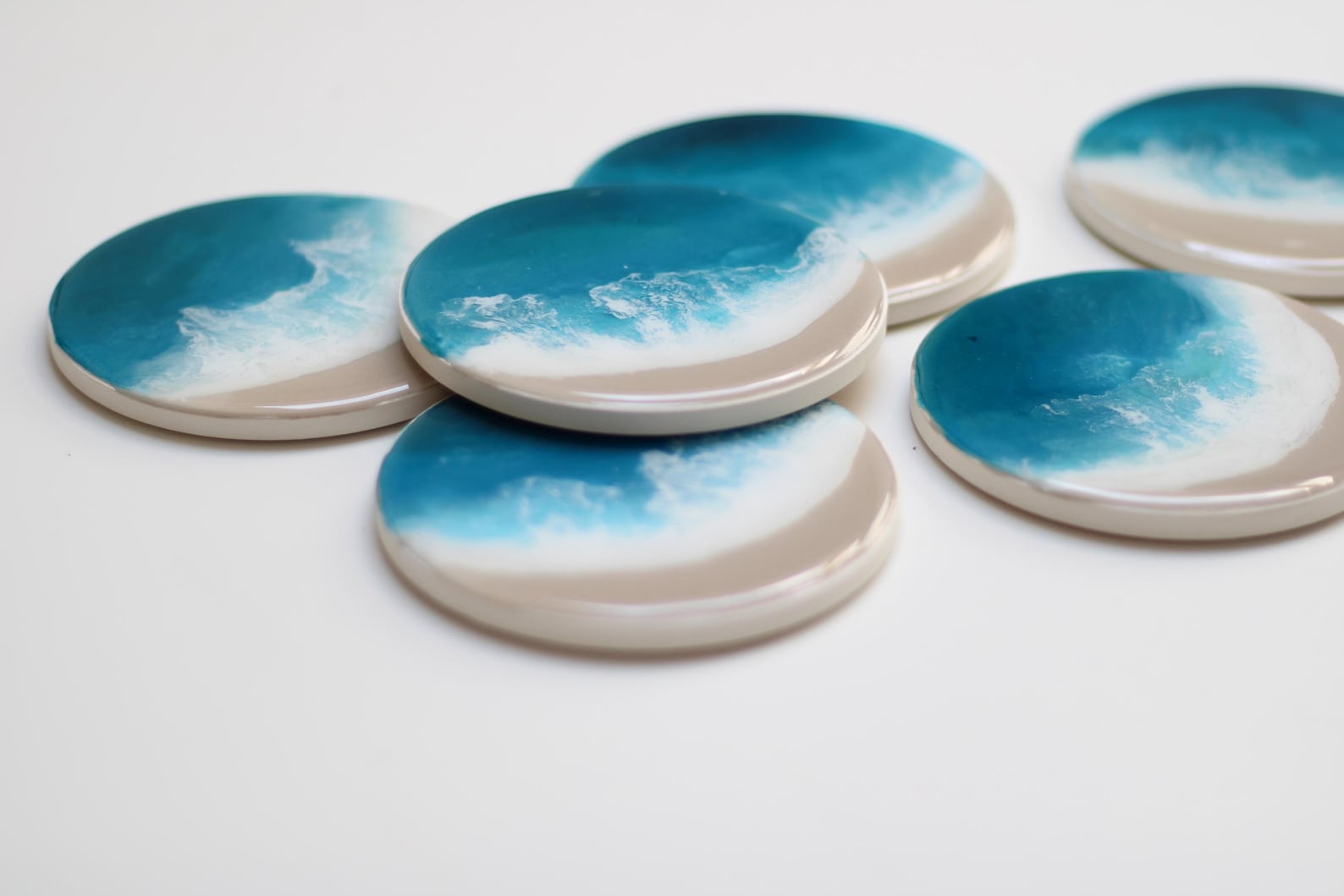 Set of 4 Ceramic Resin Drink Coasters, Ocean Resin Coaster, Modern Beach Coasters, Gift Idea for ...