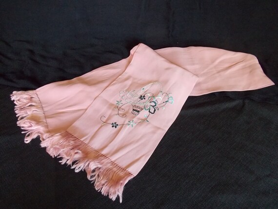1940’s silk Scarf, Hand Embroidered Scarf - Gem