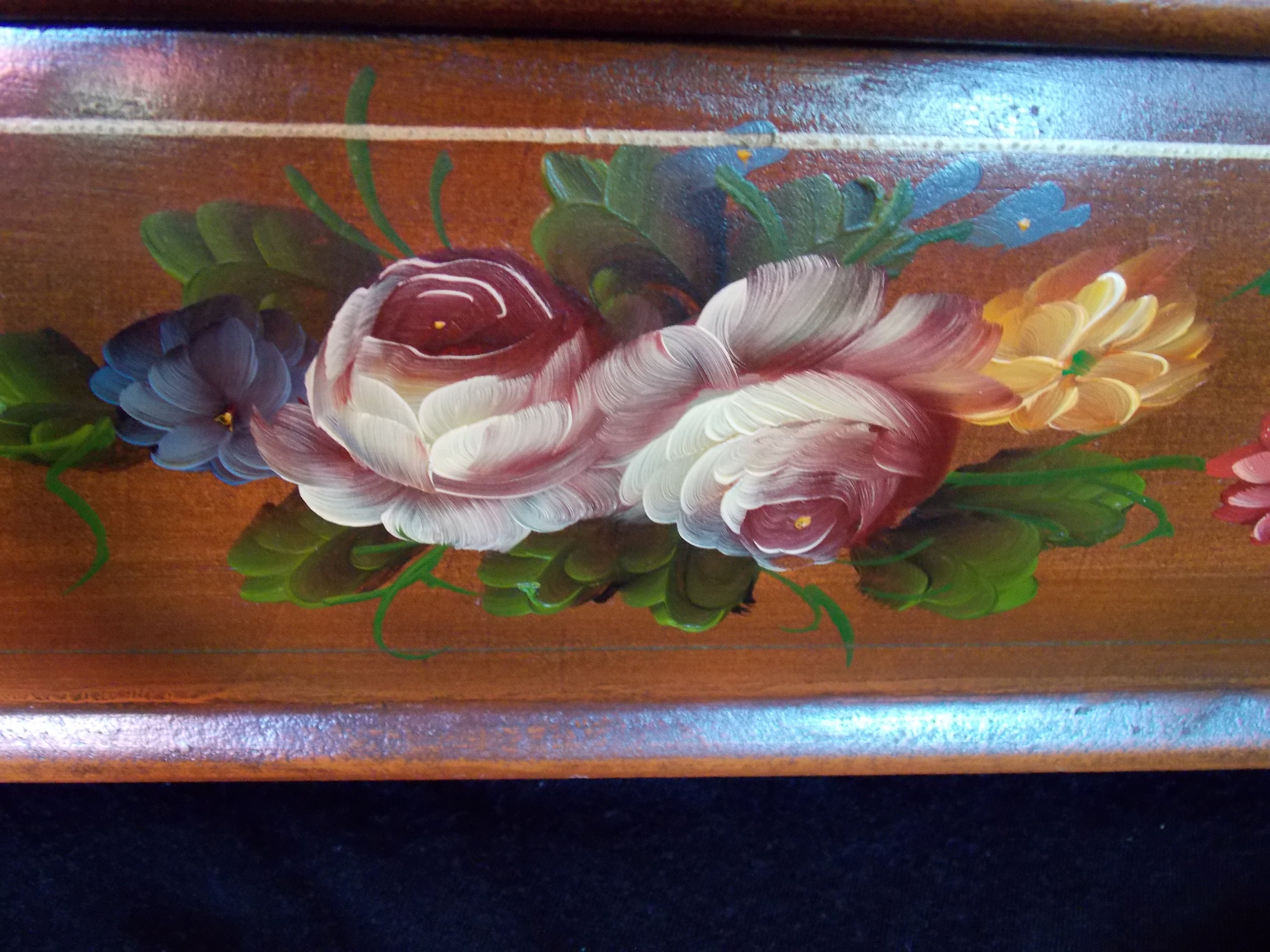 Rose Painted Wood Box, Footed Wood Box, Memory Box, Hand Painted ...