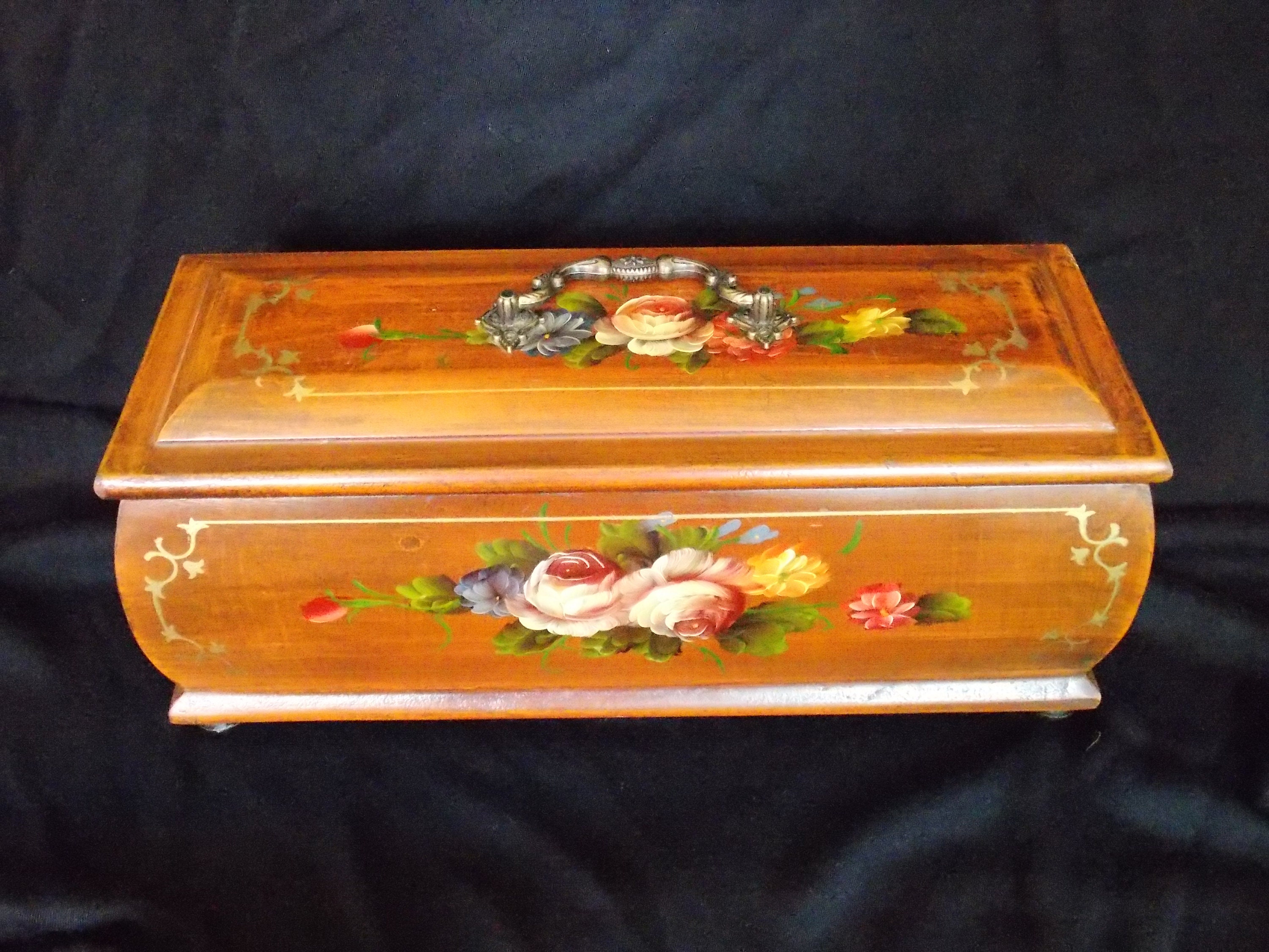 Rose Painted Wood Box, Footed Wood Box, Memory Box, Hand Painted ...