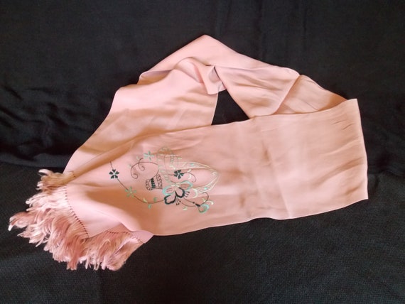 1940’s silk Scarf, Hand Embroidered Scarf - Gem