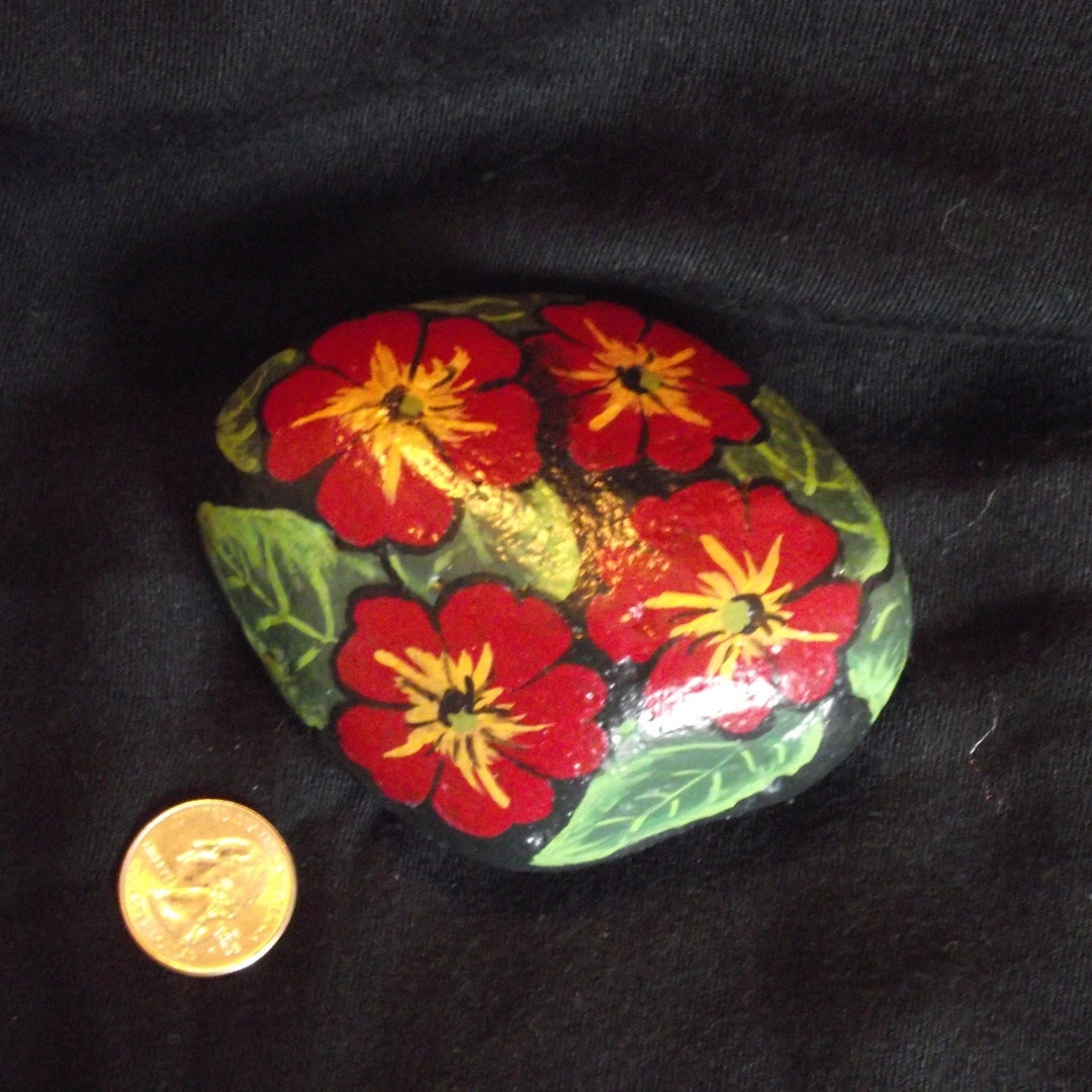 Red Primrose Rock, Paperweight, Garden Accent, Hand Painted Rock - Etsy