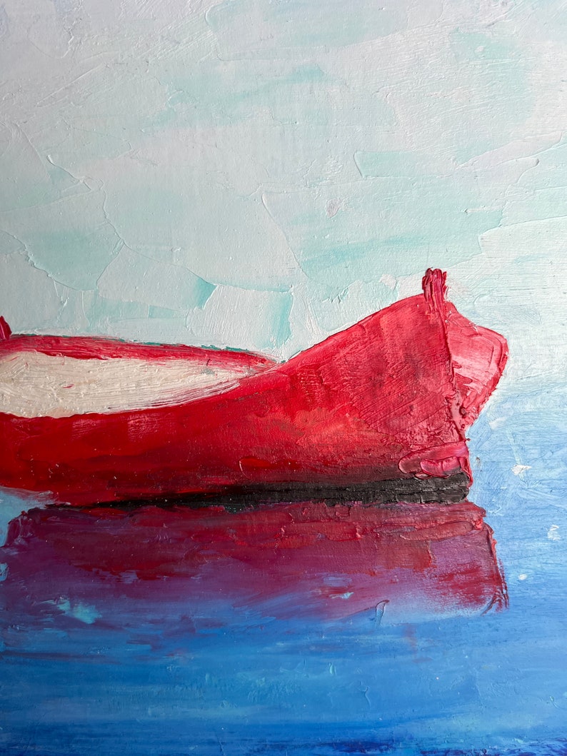 Red Boat Oil Painting Red Boat Art Red Boat Wall Art Red Boat Original ...