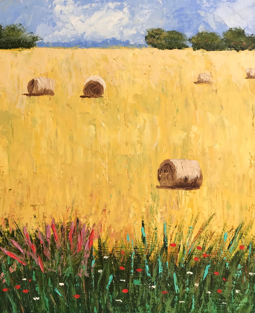 Farm Painting Landscape Wheat Field Art Original Painting Oil Painting ...