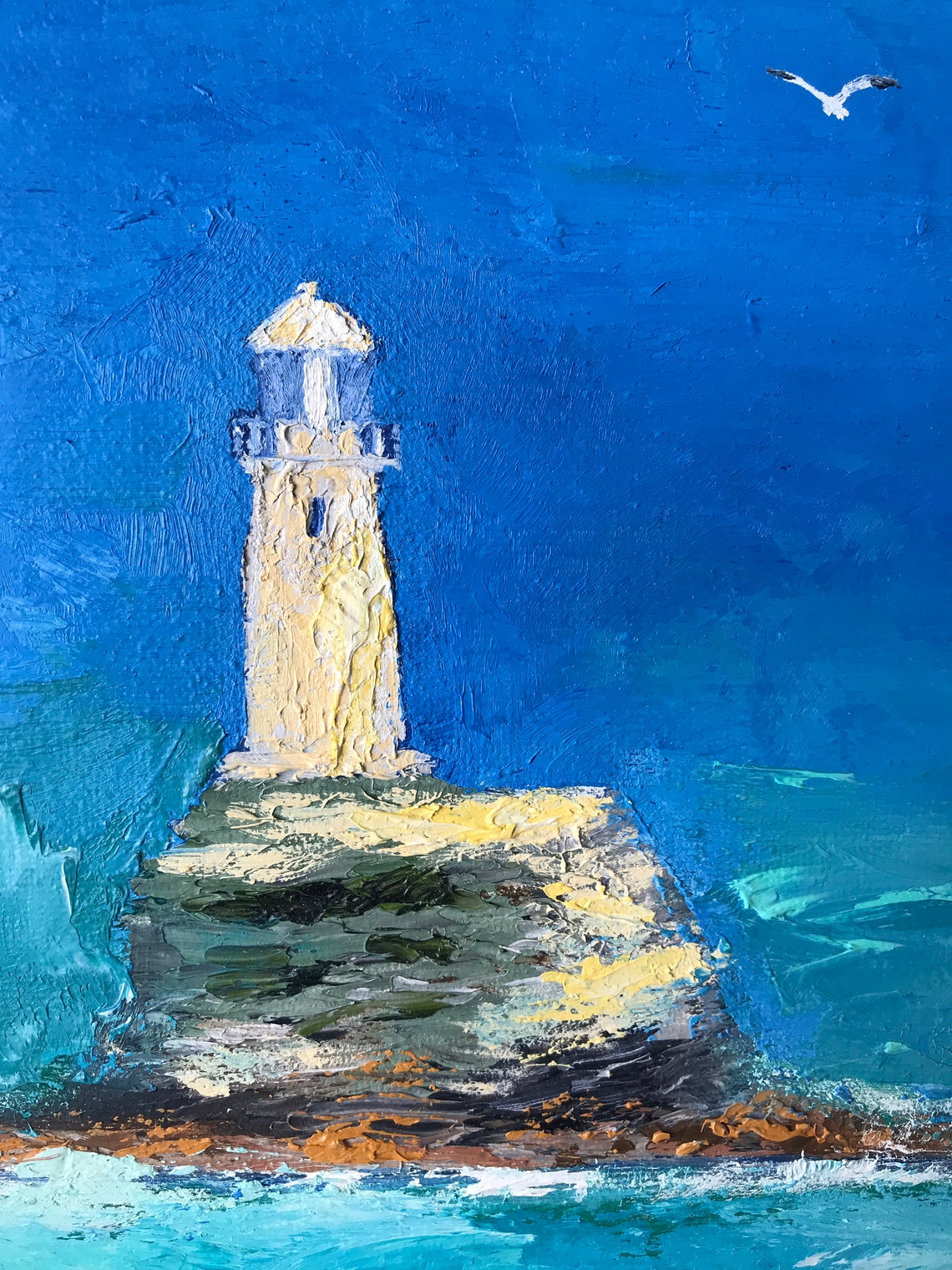 Lighthouse Oil Painting Seascape Original Painting Lighthouse Wall Art ...