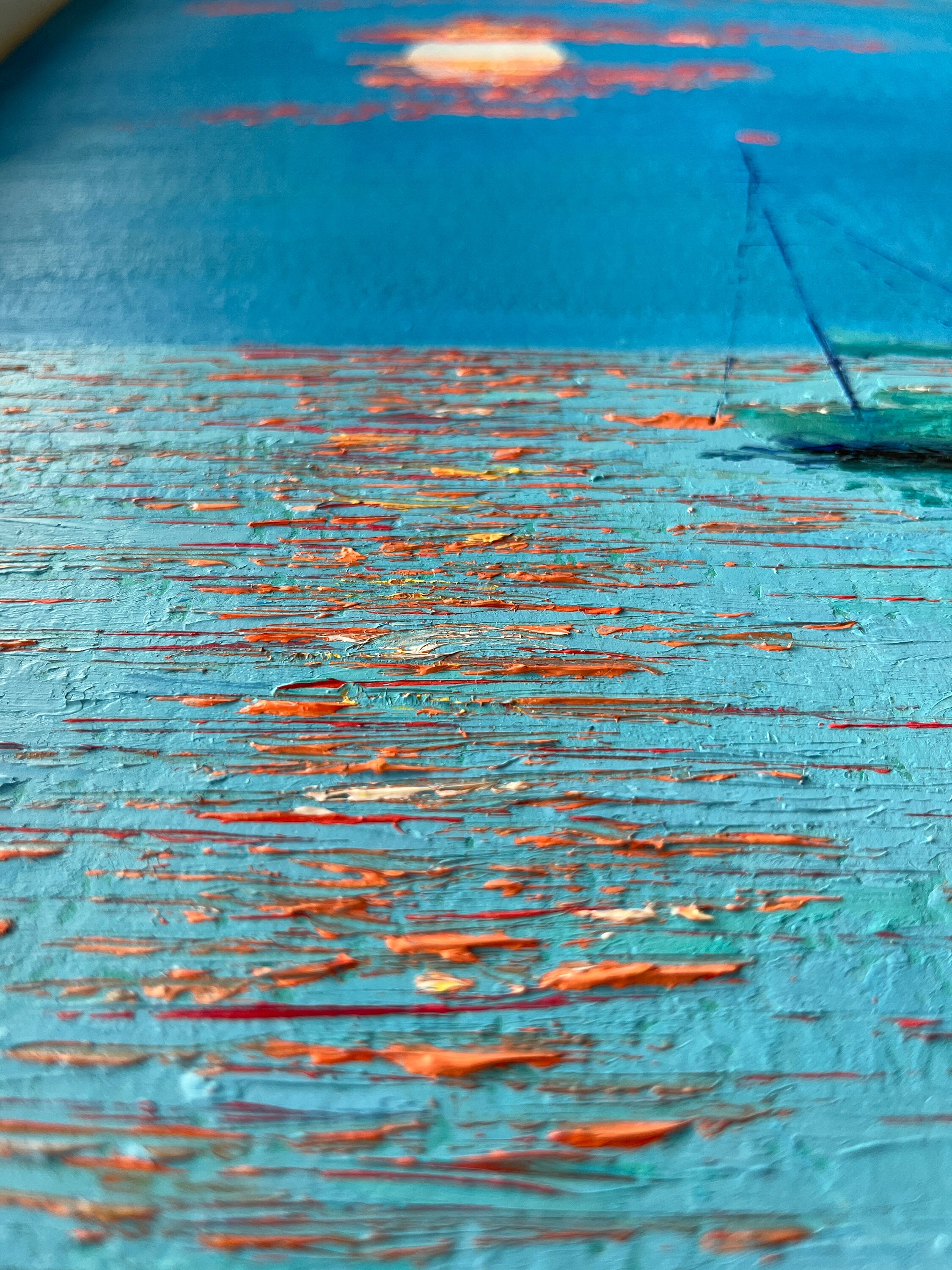 Boat Oil Painting Pink Sunset Painting Seascape Painting Pink Sunset ...