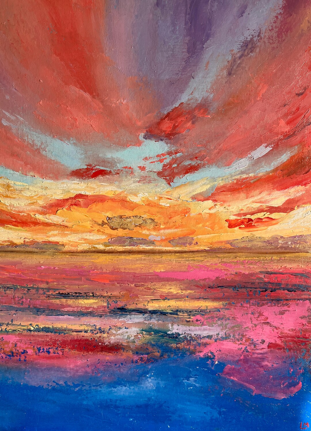 Pink Sky Oil Painting Sky Original Painting Sky Wall Art Seascape ...