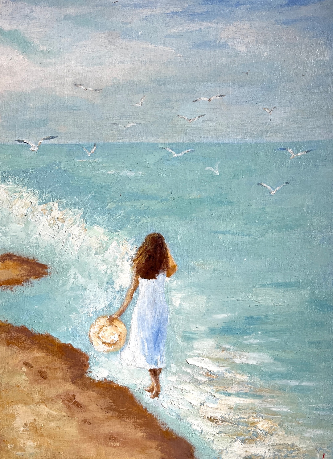 Girl and Sea Oil Painting Seascape Art Girl and Sea Original Wall Art ...
