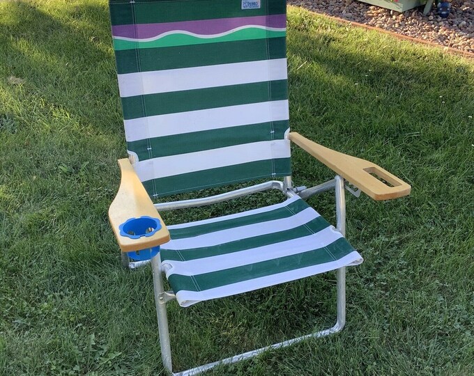 Vtg Debro the Original Green Stripe Aluminum Folding Chair Lawn Lounge ...