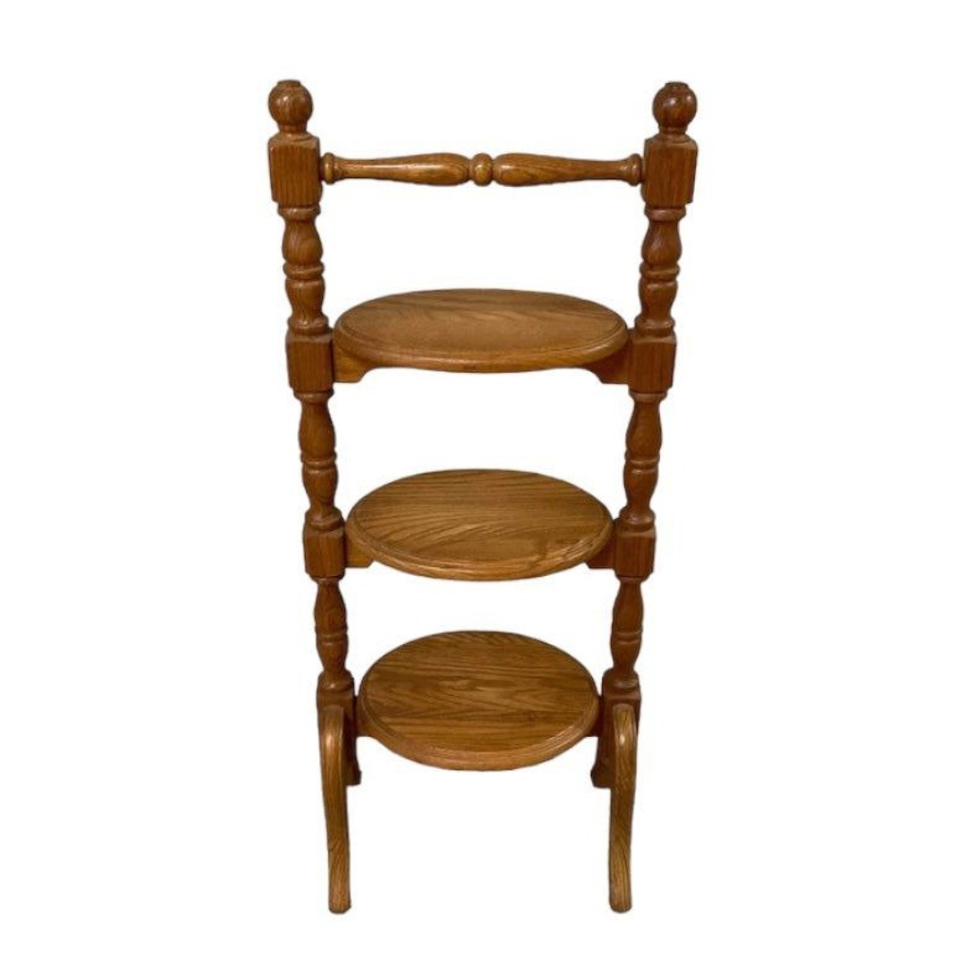 Wood Carved Spindle Oval 3-tier Display Etagere Shelf Plant Stand ...