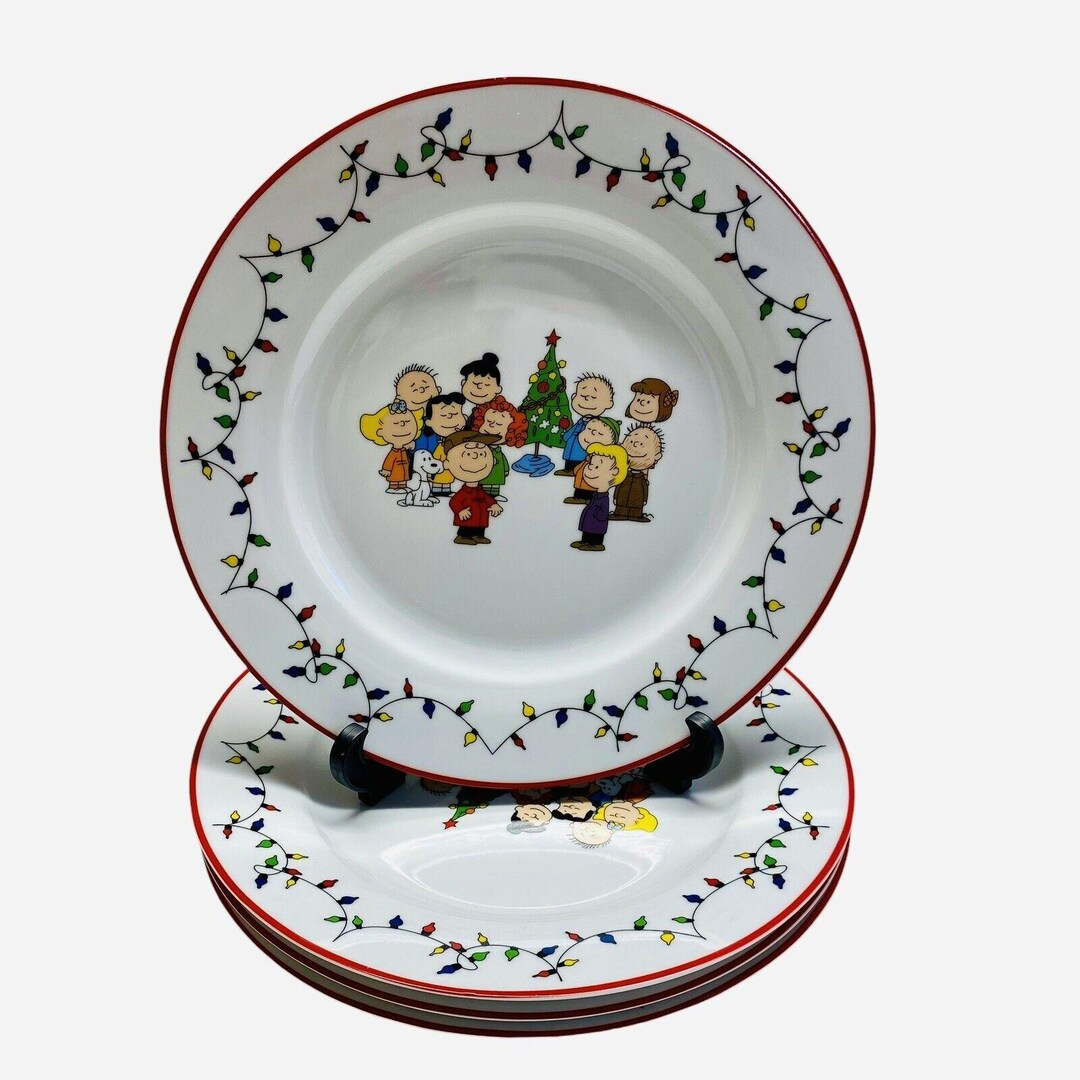 Peanuts Charlie Brown Snoopy Woodstock Christmas Lights 10.5" Dinner ...