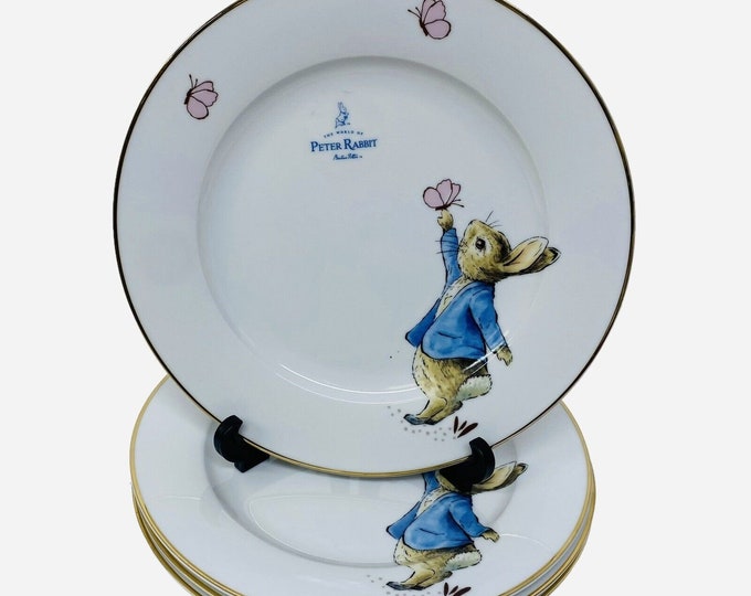 Peter Rabbit Easter Spring Garden Butterflies Dinner Plates Gold Trim ...