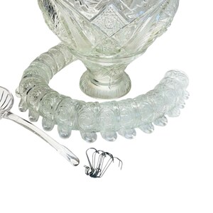 Crystal Glass Aztec Punch Bowl Set With Ladle Hooks and Cups Vintage LE ...