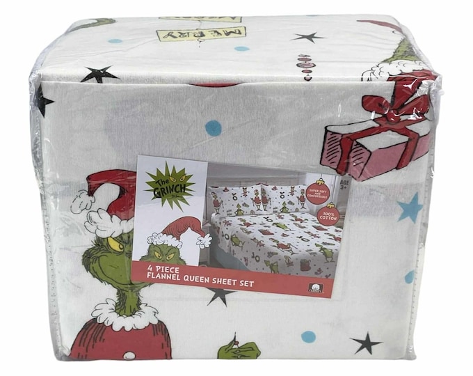 Dr. Seuss the Grinch Cindy Lou Max Christmas Flannel Queen Sheet 4pc ...