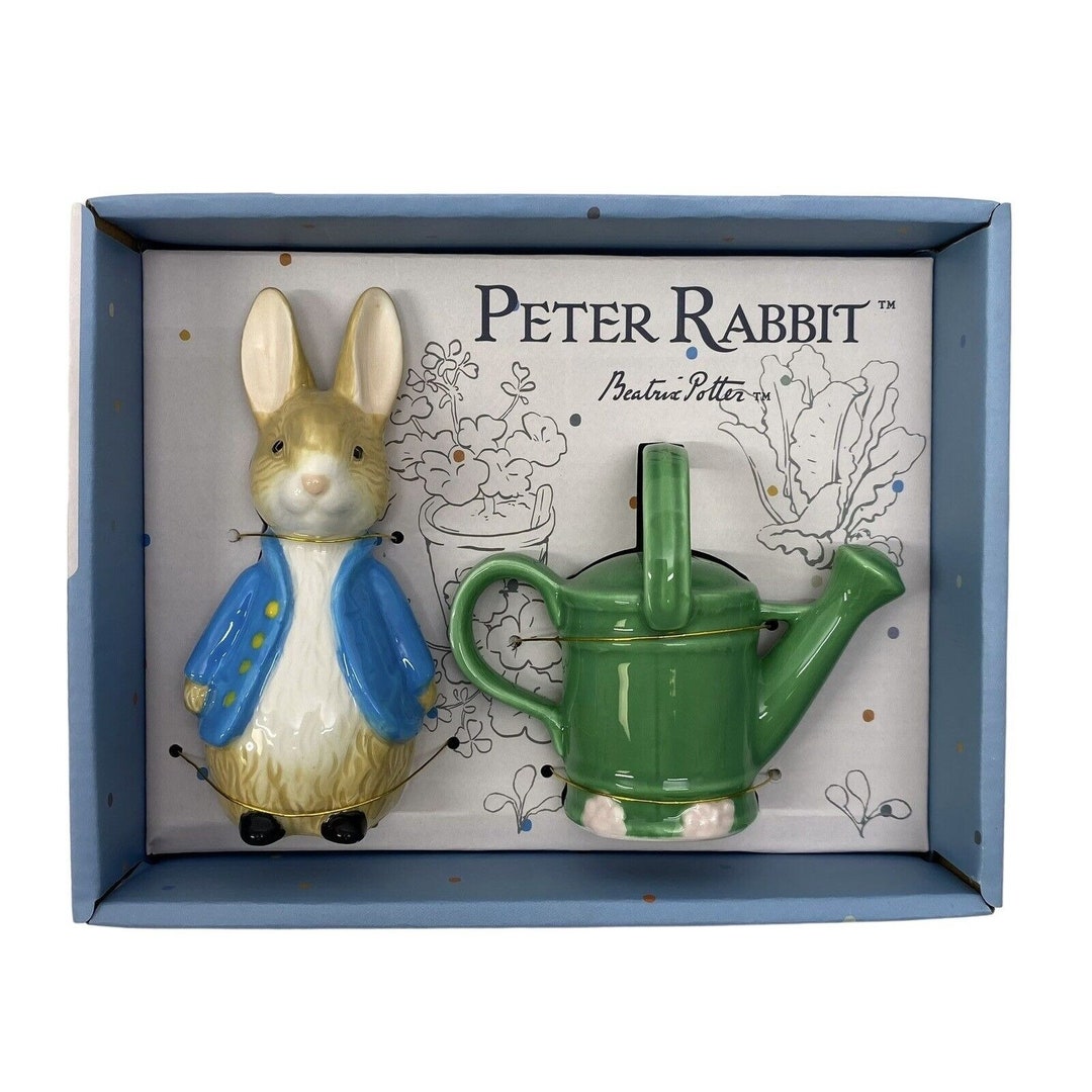 Easter Peter Rabbit Water Can Ceramic Salt & Pepper Shakers Set Spring ...