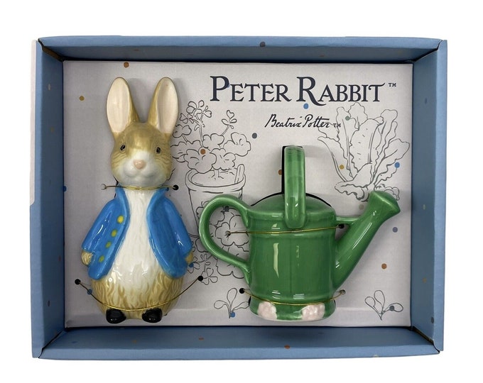 Easter Peter Rabbit Water Can Ceramic Salt & Pepper Shakers Set Spring ...