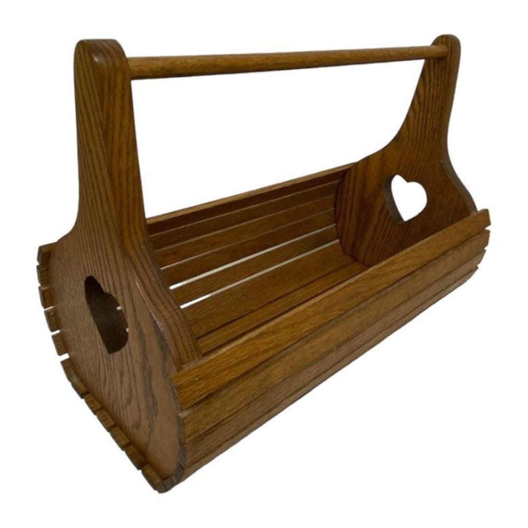 Wooden Slat Storage Basket Fruit Vegetable Tool Caddy Heart Cutout ...