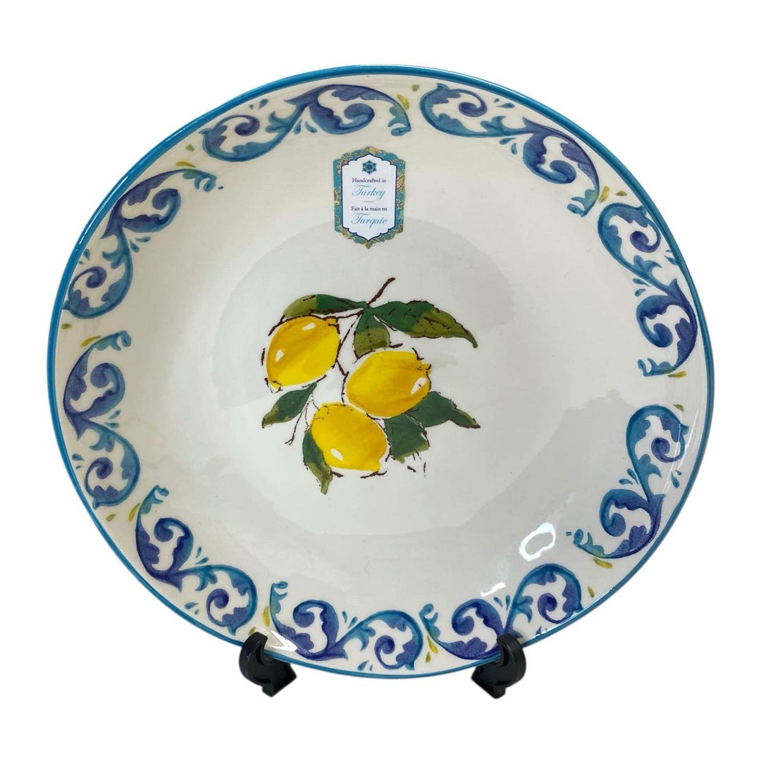 Papart Ceramics Lemon Citrus Floral 12" Round Pasta Serving Bowl ...