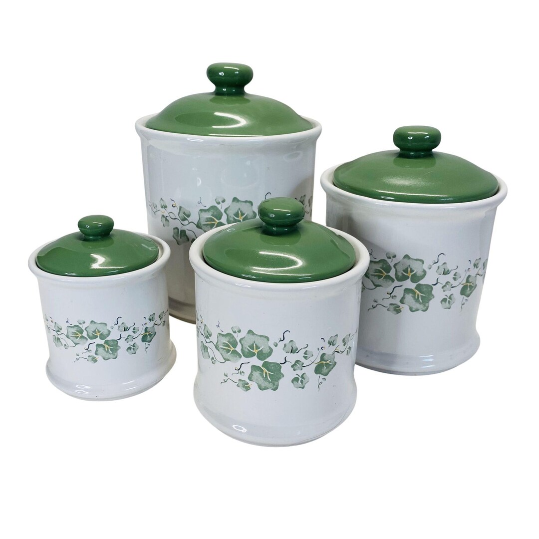 Corelle Ceramic Ivy Print Canister Set of 4 Kitchen Storage Jars by Jay ...