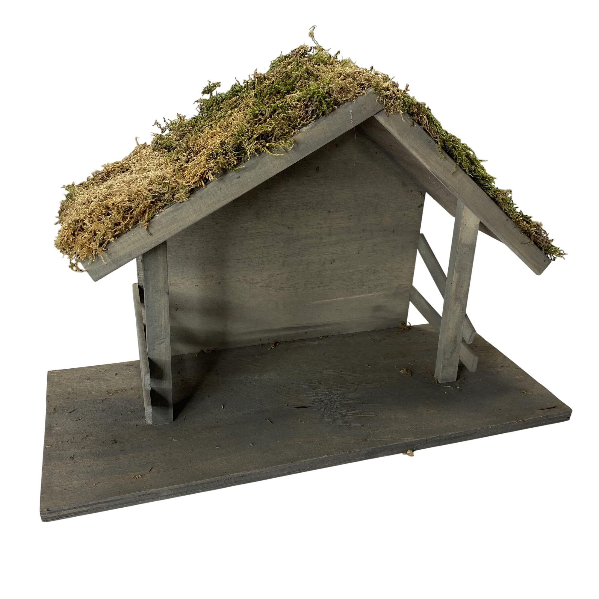 Rustic Wooden Nativity Stable 19” Christmas Manger With Moss Roof ...