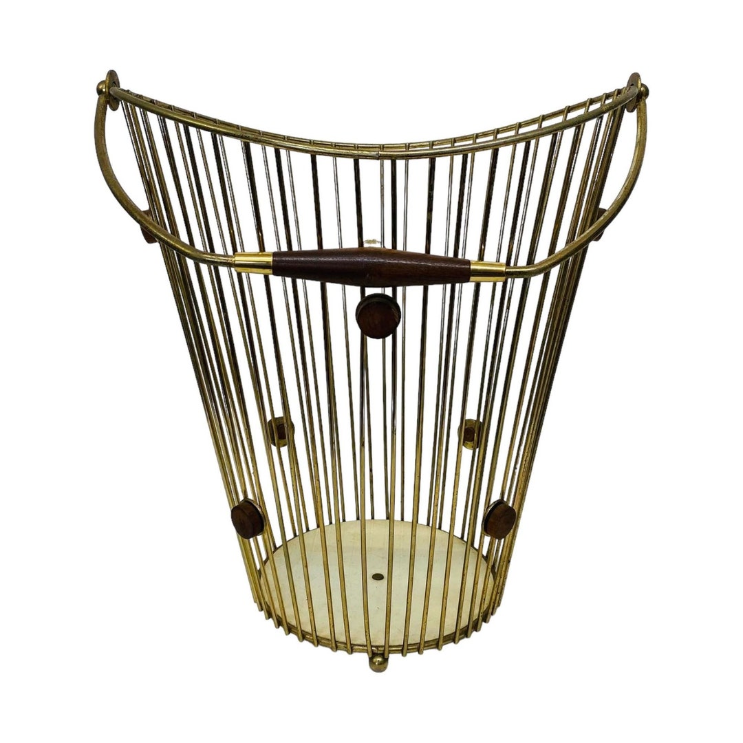 Mid Century Modern MCM Brass Basket Garbage Bin Umbrella Stand Toys ...